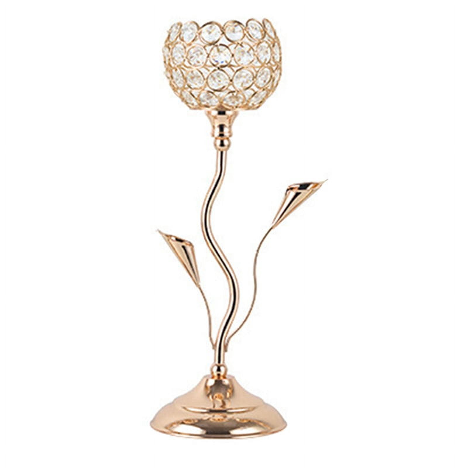 Gold Crystal Candle Holder, Iron Flower Shaped Candlestick Small ...