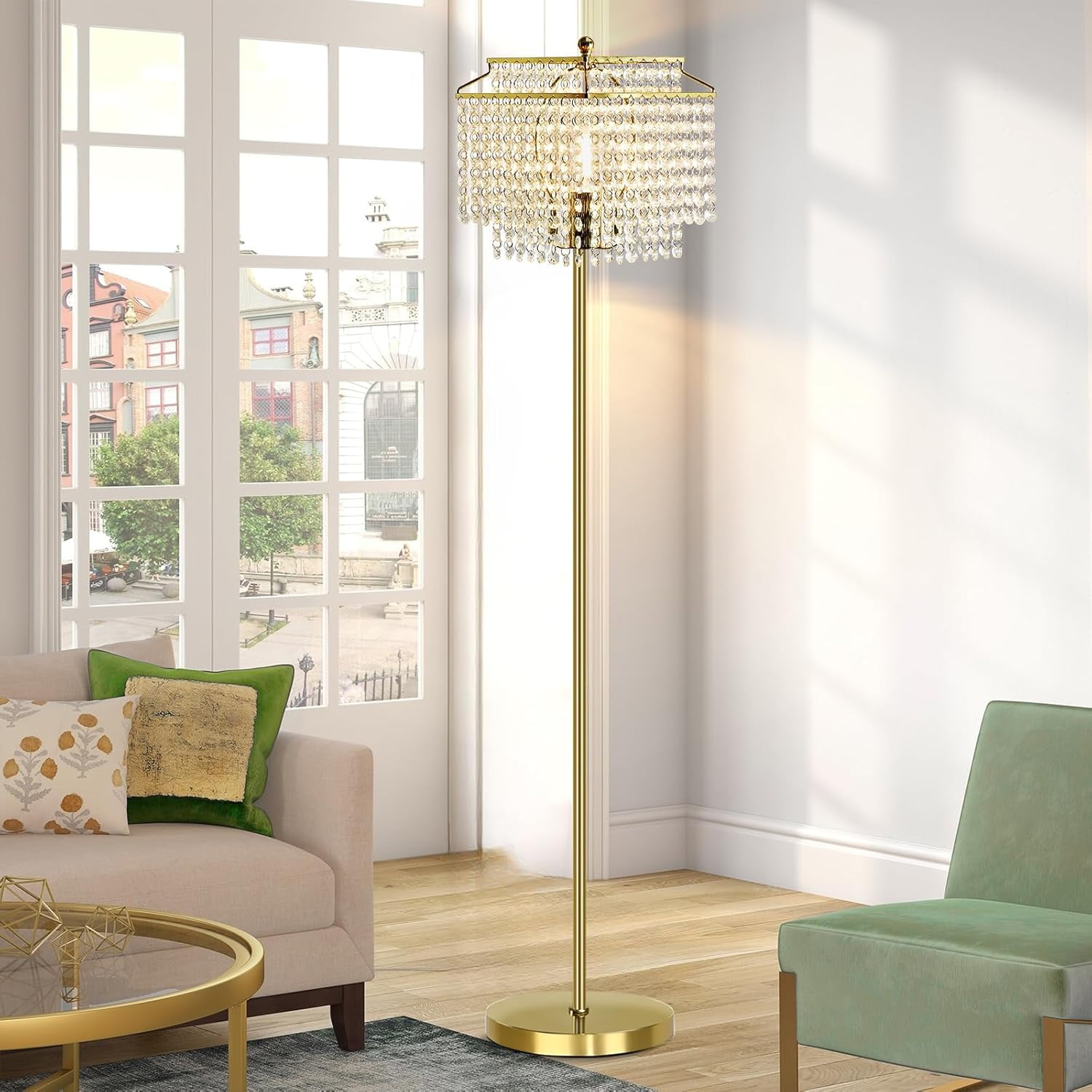 Crystal Floor Lamp, 64" Tall Elegant Standing Lamp with On-Off Foot ...