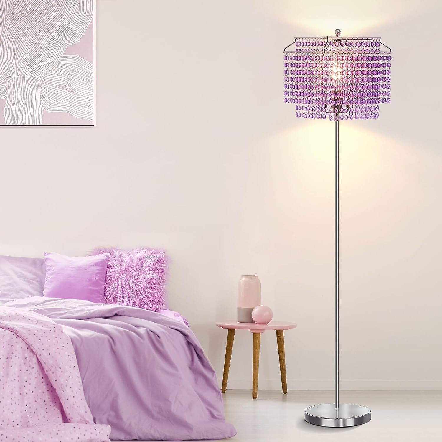 Gold Crystal Floor Lamp, 64" Tall Elegant Standing Lamp with On-Off ...
