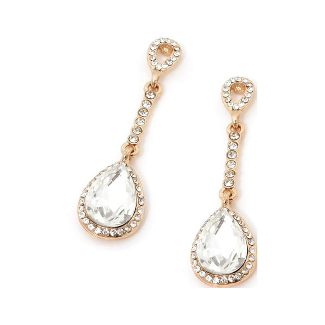 Gold Crystal Rhinestone 52mm Teardrop Pear Shaped Dangle Earrings ...