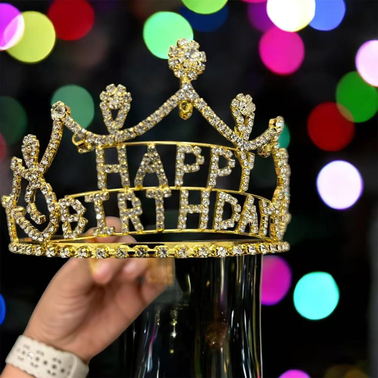 Gold Crystal Rhinestone Happy Birthday Tiara Crown Comb for Cake Topper ...
