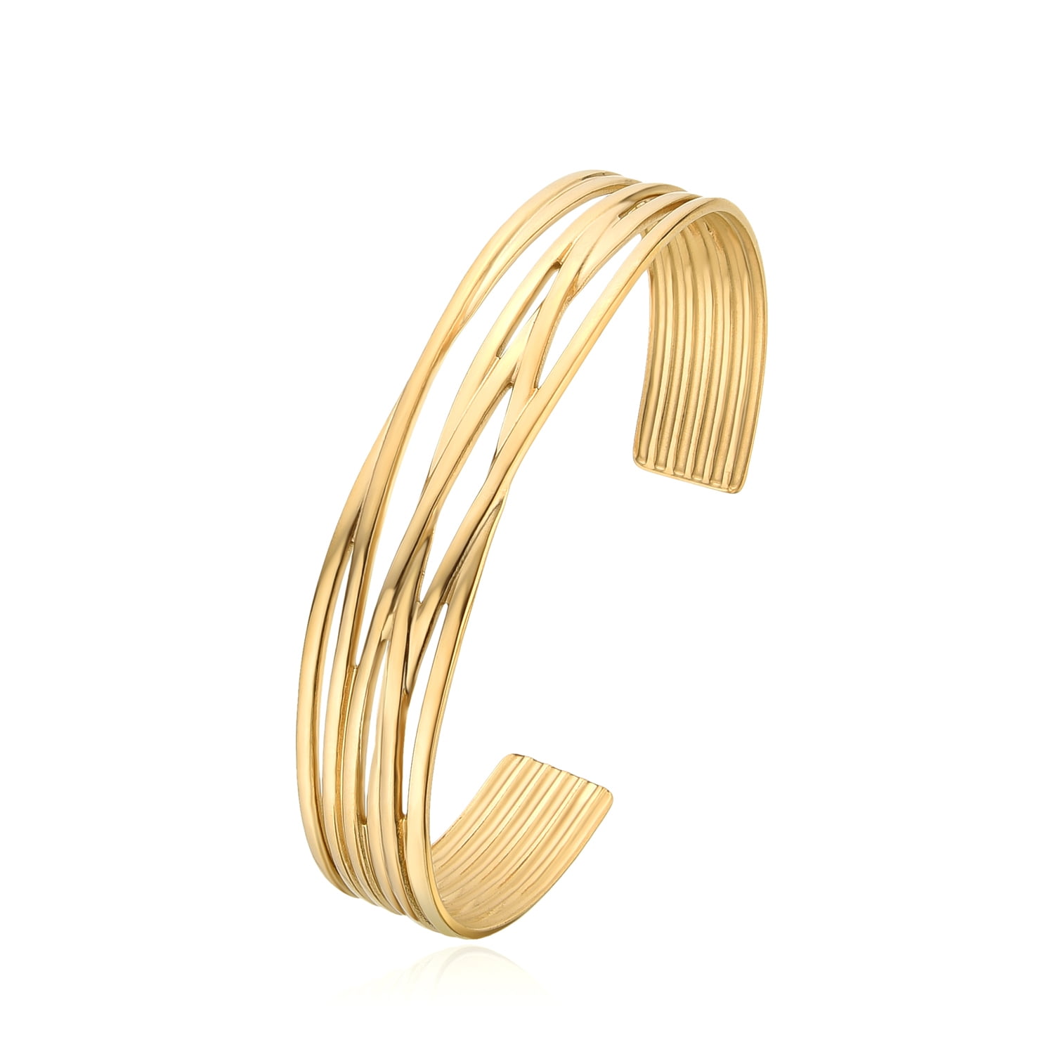 Gold Cuff Bracelet for Women,Chunky Multi-layer Cross Wire hammered ...