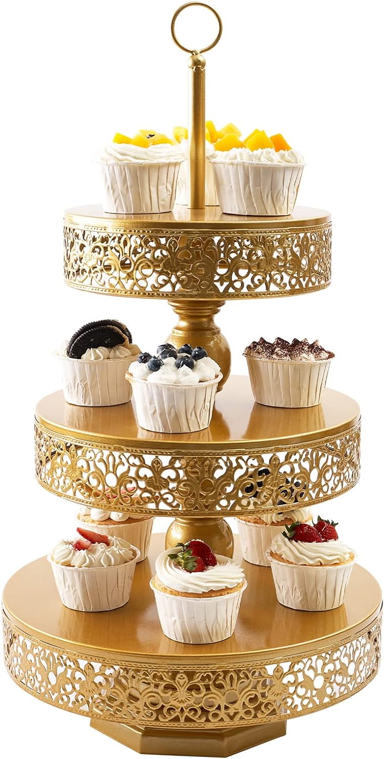 Gold Cupcake Stand - Tiered Dessert Table Display Set 3 Tier Metal Gold ...