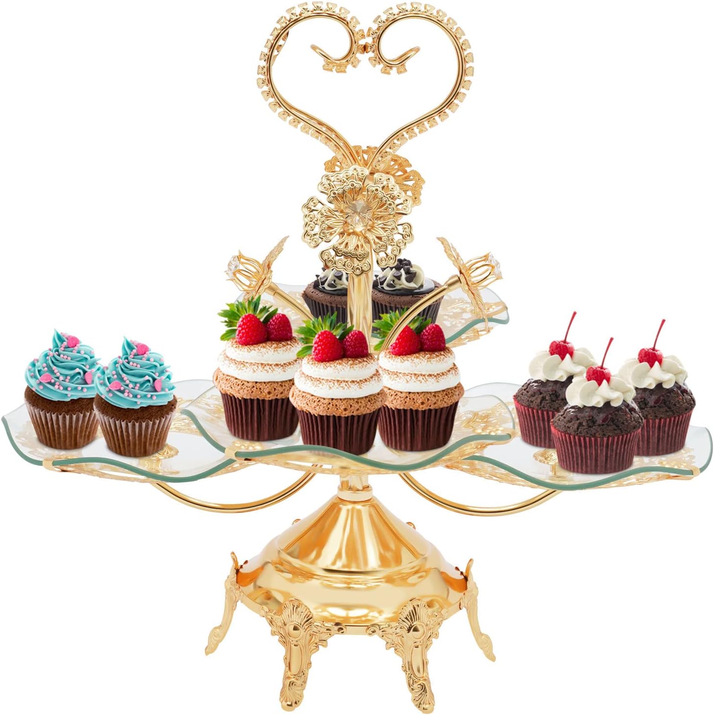 Gold Cupcake Stands Elegant Tiered Cupcakes Tower Holder with Glass ...