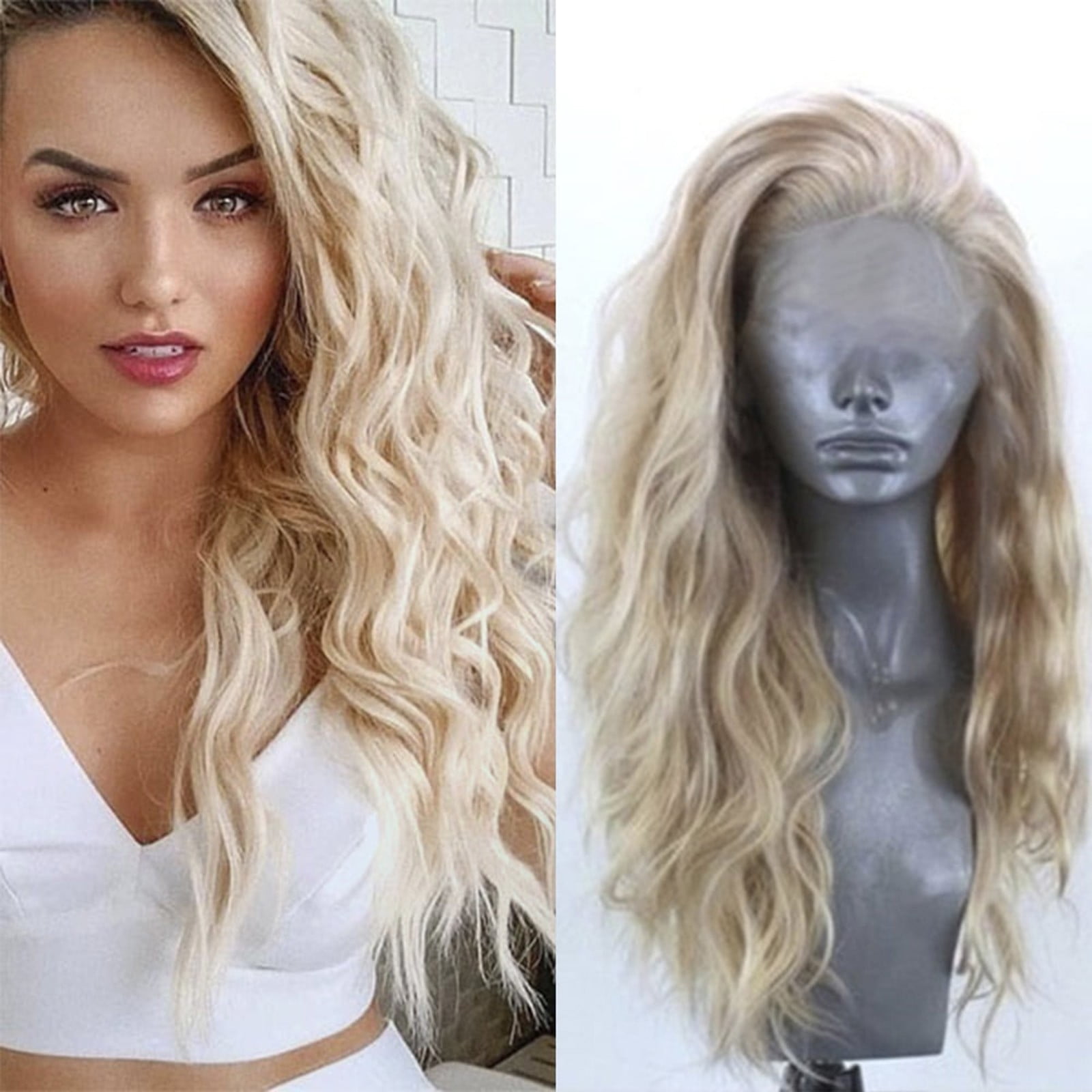 Gold Curly Wavy Blonde Wig Long Fancy Dress Cosplay Party Hairpieces ...
