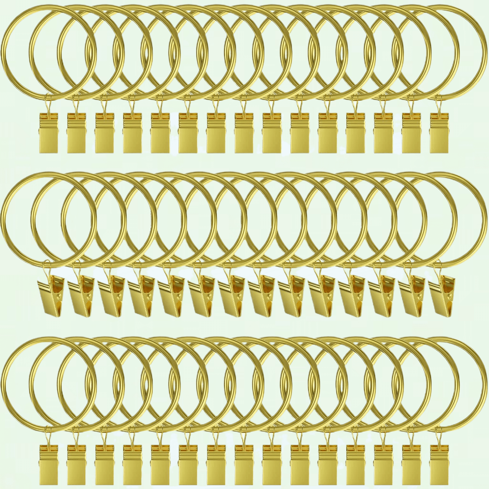 Gold Curtain Rings with Clips, Set of 44, 1.5 inch Diameter, for ...