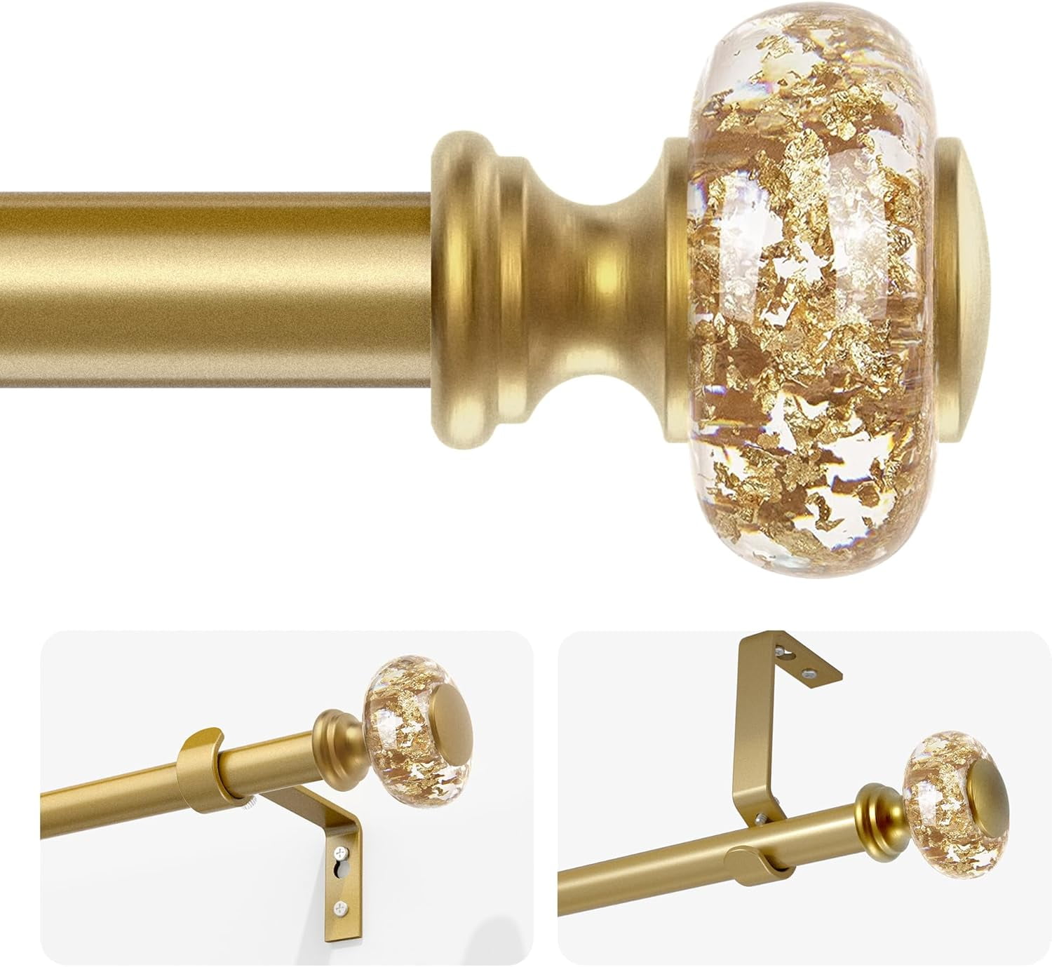 Gold Curtain Rods for Windows 32-72 Inch: 1 Inch Adjustable Acrylic ...