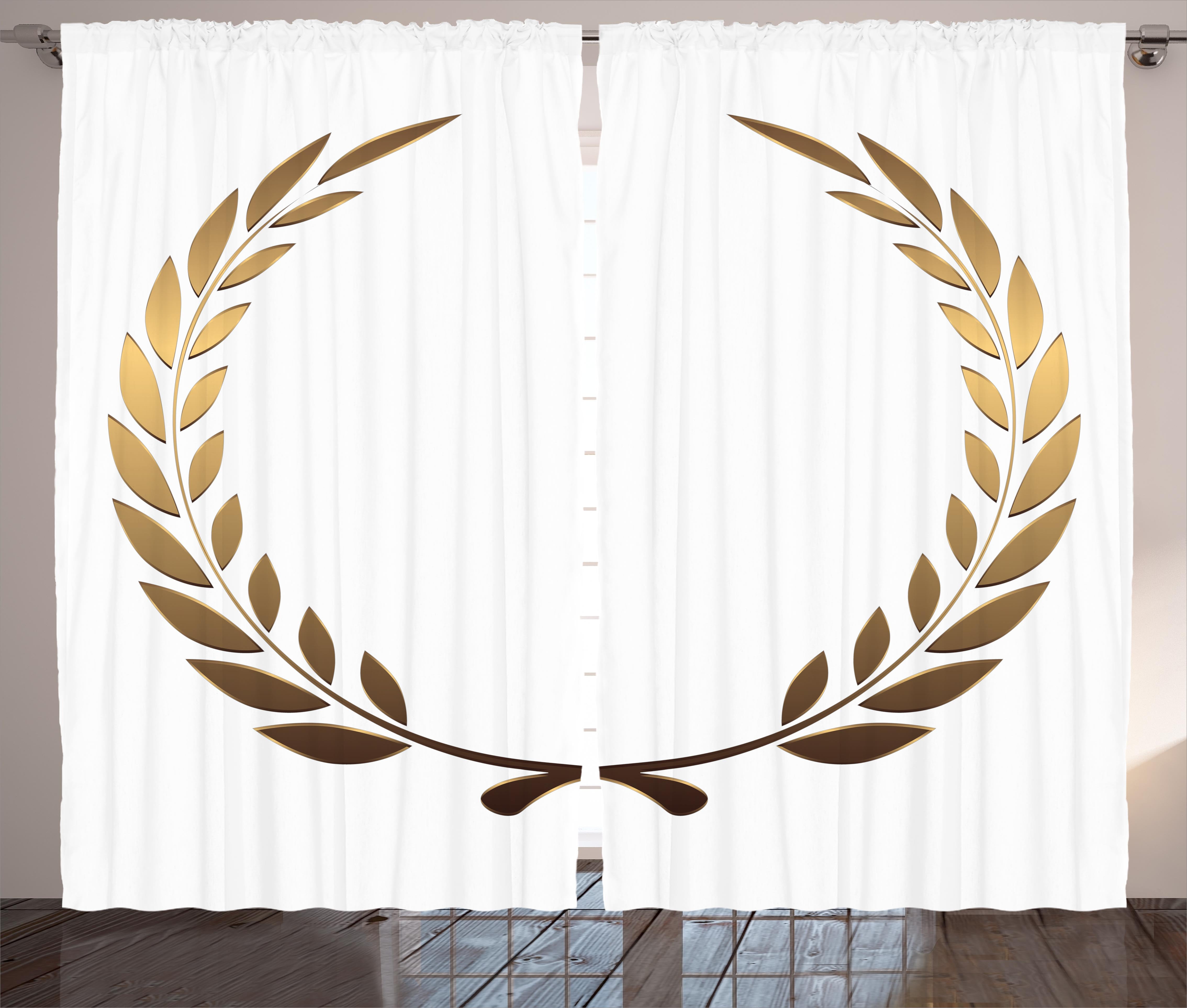Gold Curtains 2 Panels Set, Ancient Circular Laurel Wreath with ...