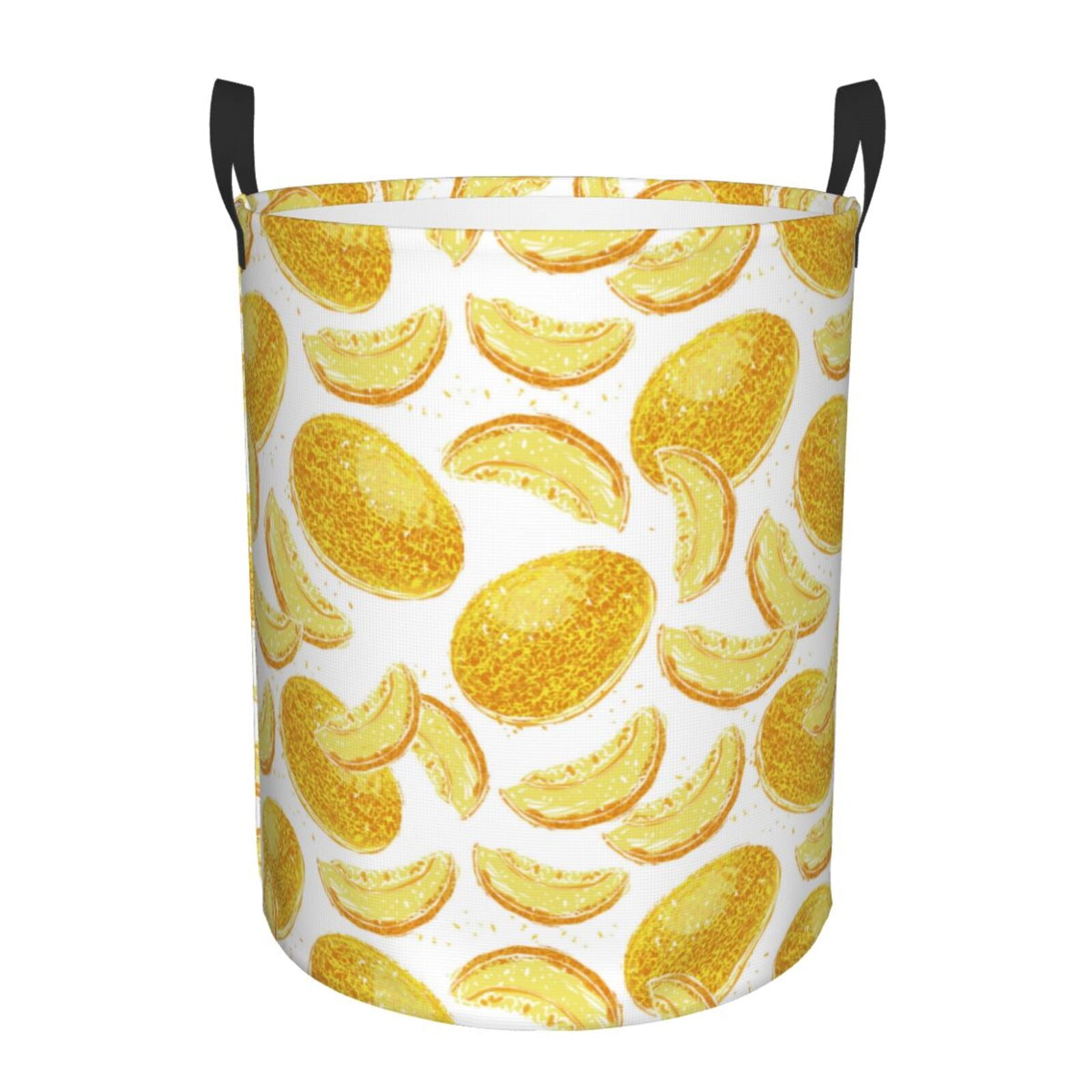 Gold Cute Cantaloupe Round Laundry Basket, Laundry Hamper with Handle ...