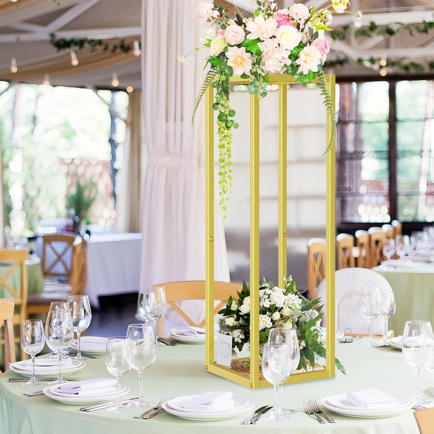 Gold Cylinder Stands for Party, 2pcs Wedding flower stand, Metal Square ...