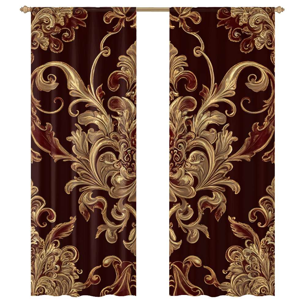 Gold Damask Opulent Wallpaper Design Sheer Voile Curtain Window Tulle ...