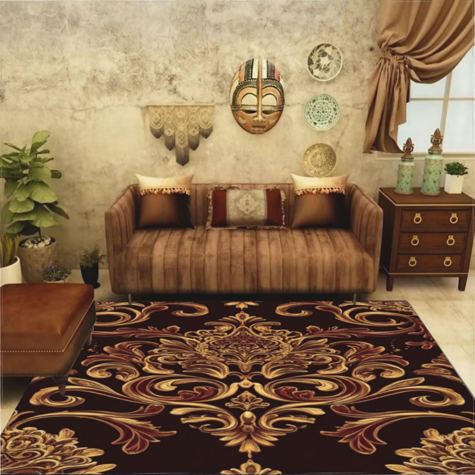 Gold Damask Regal Pattern Light Luxury Retro Carpet Large Size Living ...