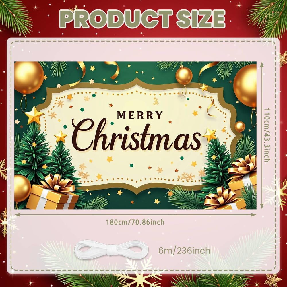 Gold Decor Christmas Banner Star Pattern Holiday Banner Gift Box Design ...