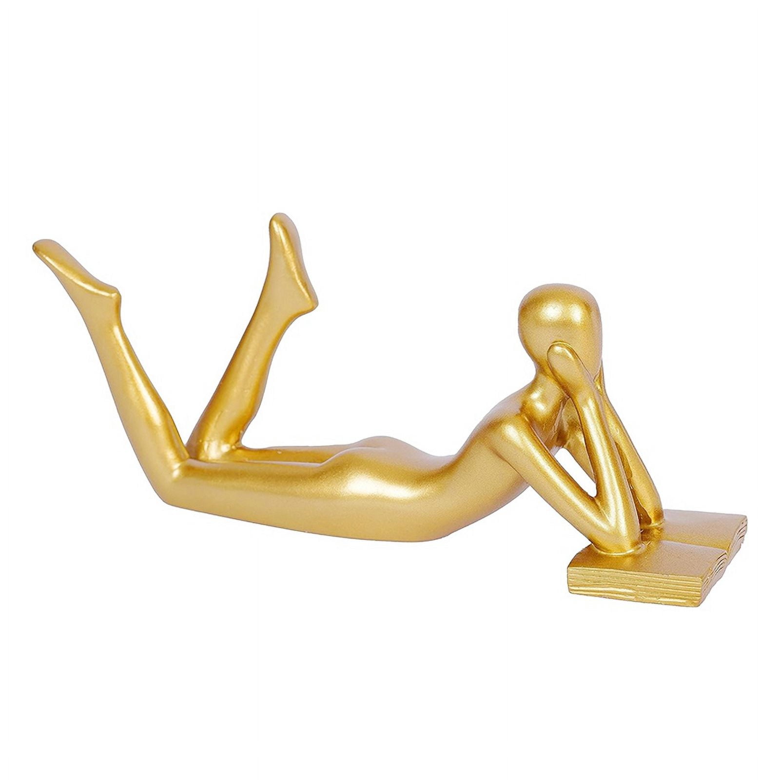 Gold Decor Reading Statue Home Decorations Accent for Living Room Resin ...