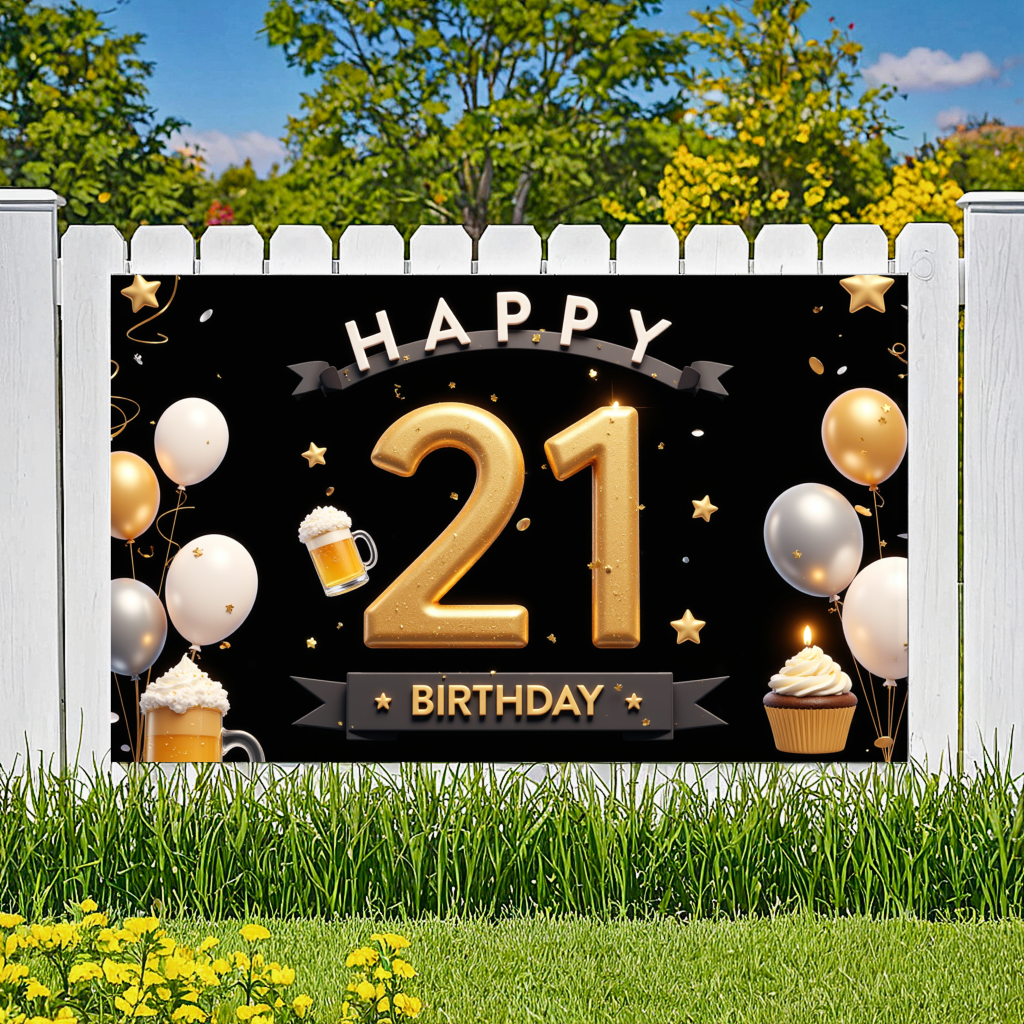 Gold Decorations Happy 21st Birthday Balloon Cupcake Beer Elements ...