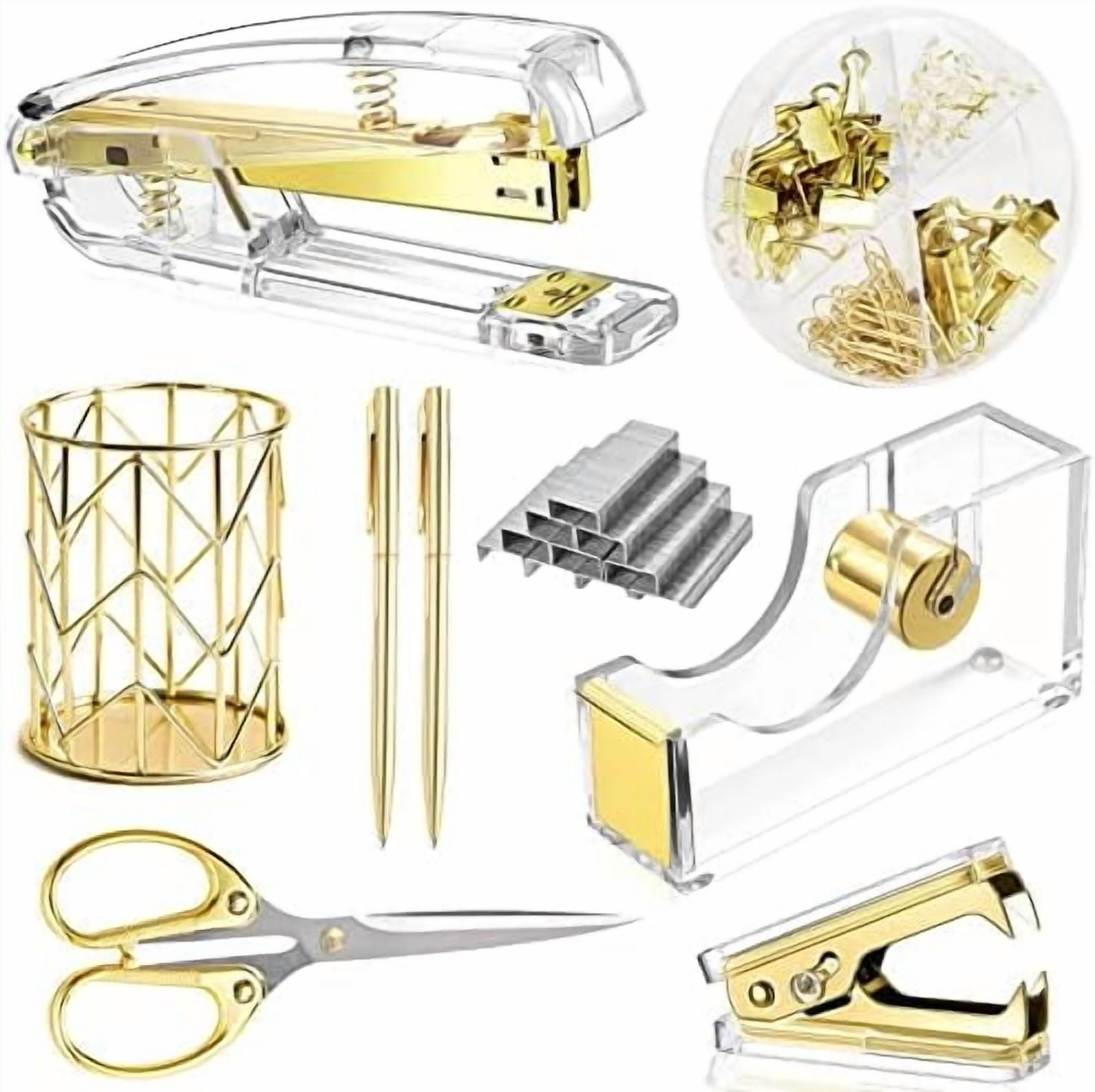 Gold Desk Accessories，Office Supplies Set Acrylic Stapler Set Staple ...