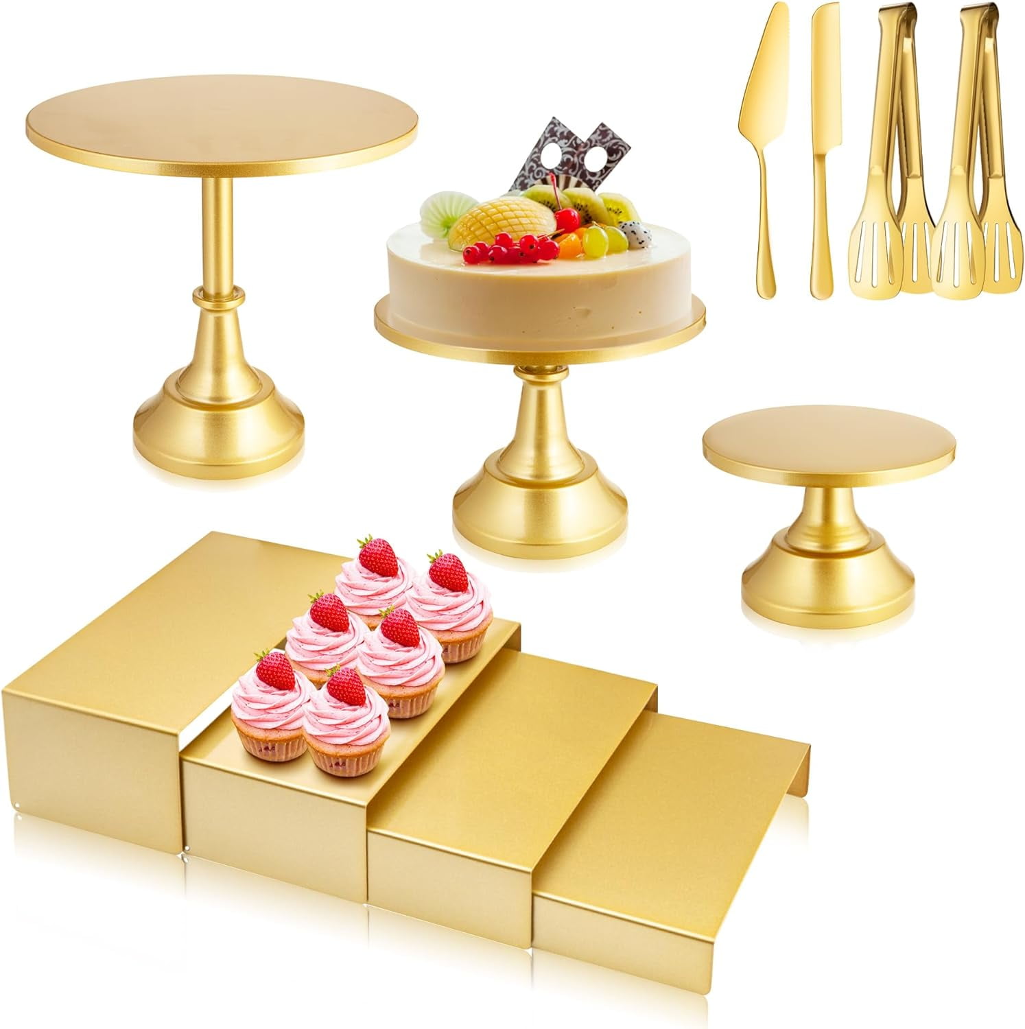 Gold Dessert Table Display Set, Metal Round Cake Pedestal Stands ...