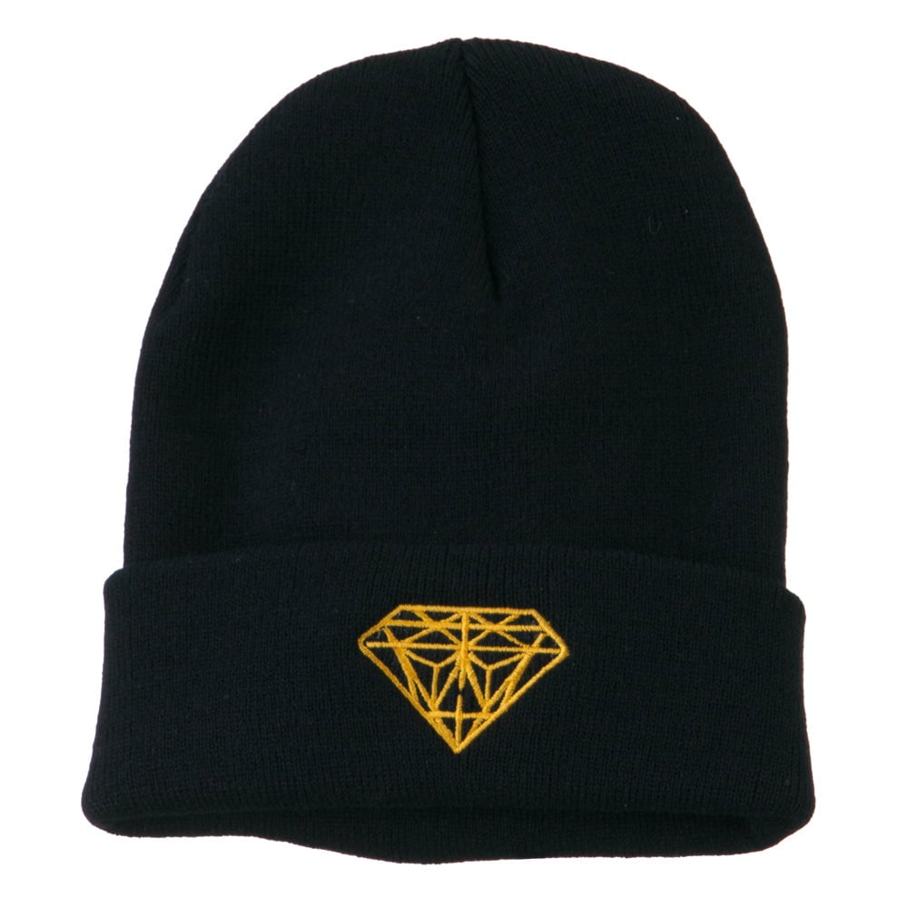 Gold Diamond Embroidered Long Cuff Beanie - Black OSFM - Walmart.com