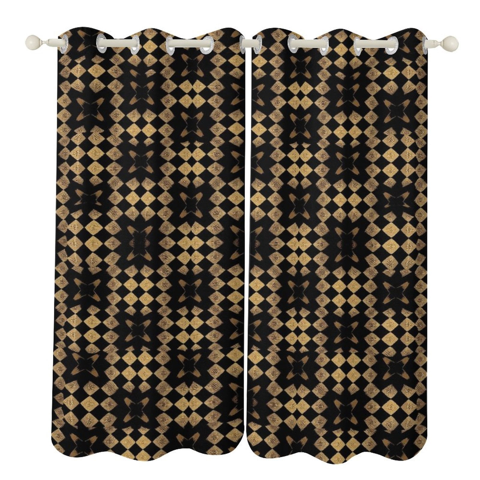 Gold Diamond Pattern Black Background Curtains for Bedroom Living Room ...