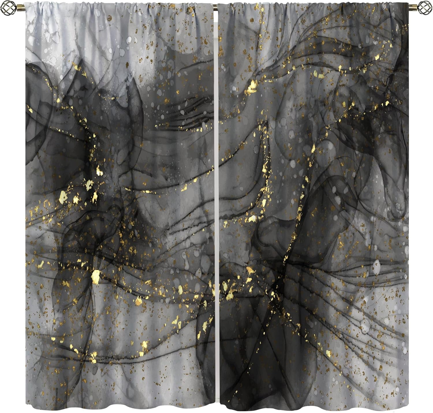 Gold Diamond Print Curtains, Gold Black Foil Geometric Printed Window ...