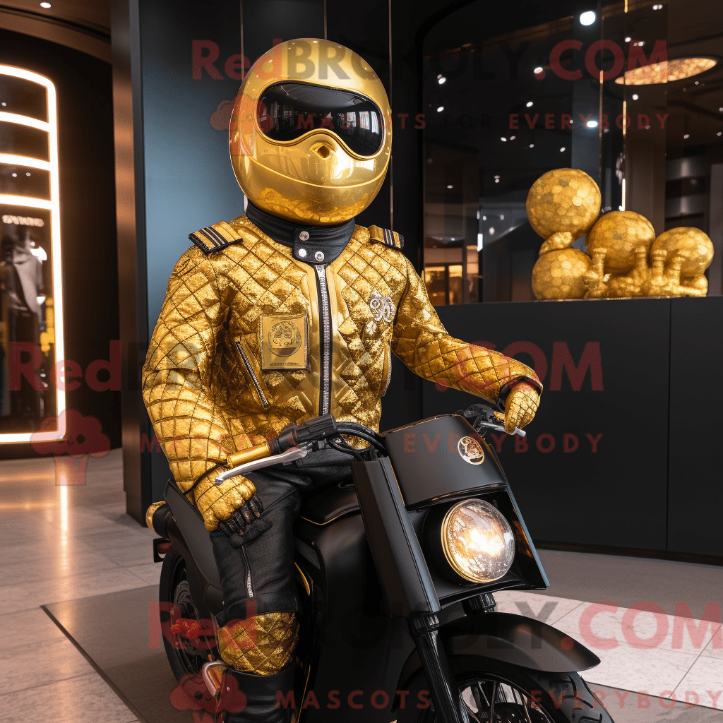 Gold Dim Sum REDBROKOLY mascot costume character dressed with a Biker ...