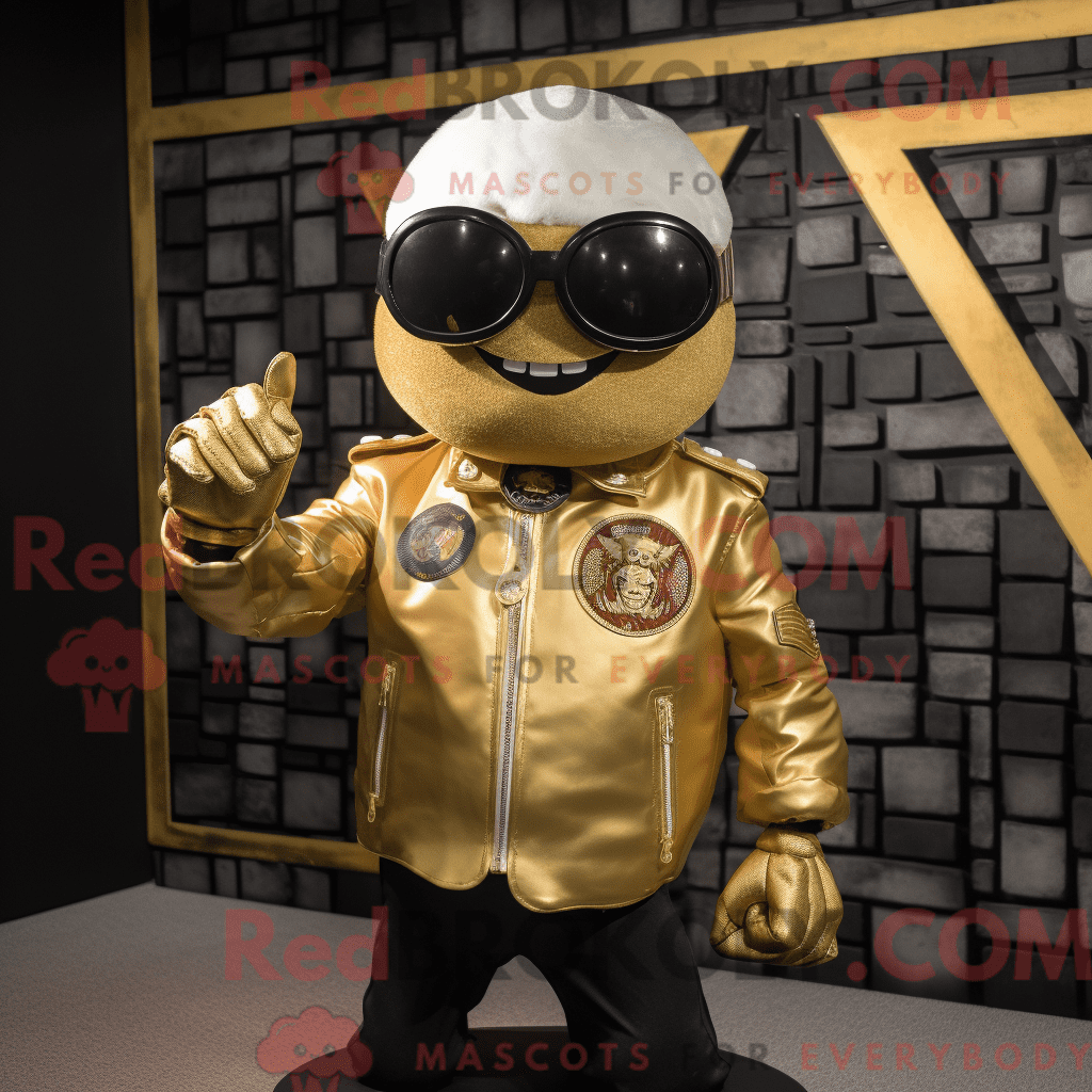 Gold Dim Sum REDBROKOLY mascot costume character dressed with a Biker ...