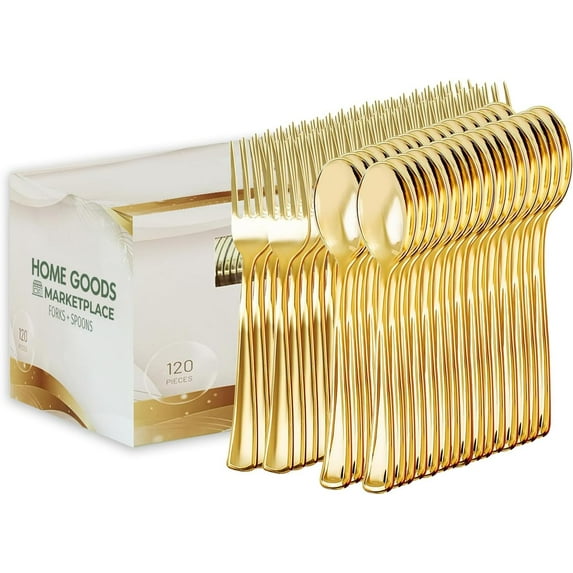 Gold Disposable Cutlery Set, Gold Forks + Spoons, (120 Count ...