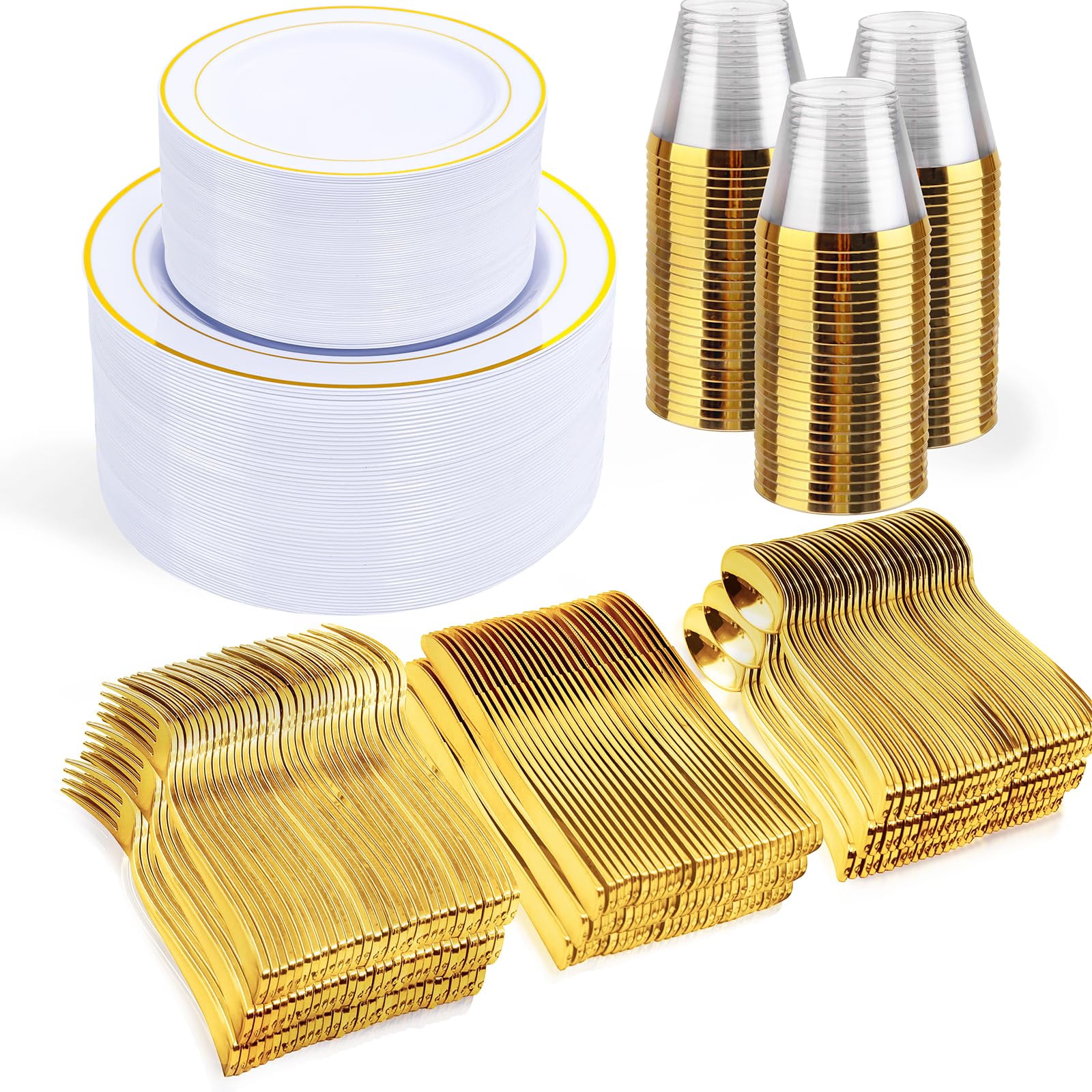Gold Disposable Dinnerware Set RRF12 for 100 Guests - Plastic Plates ...