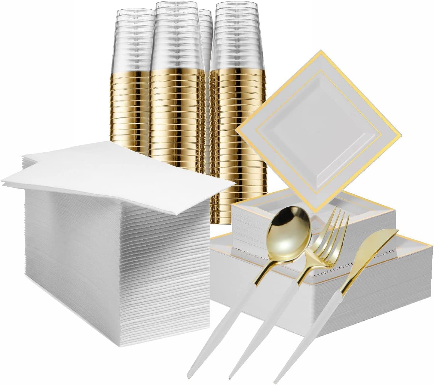 Gold Disposable Plates Set For 50 Guest - 350 Piece Gold Plastic ...