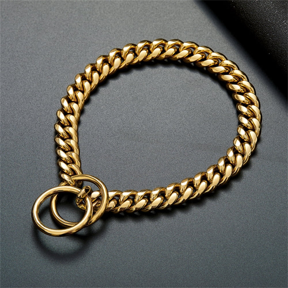 Gold Dog Collars, 10mm Thick Cuban Link Dog Collar for Small Medium ...