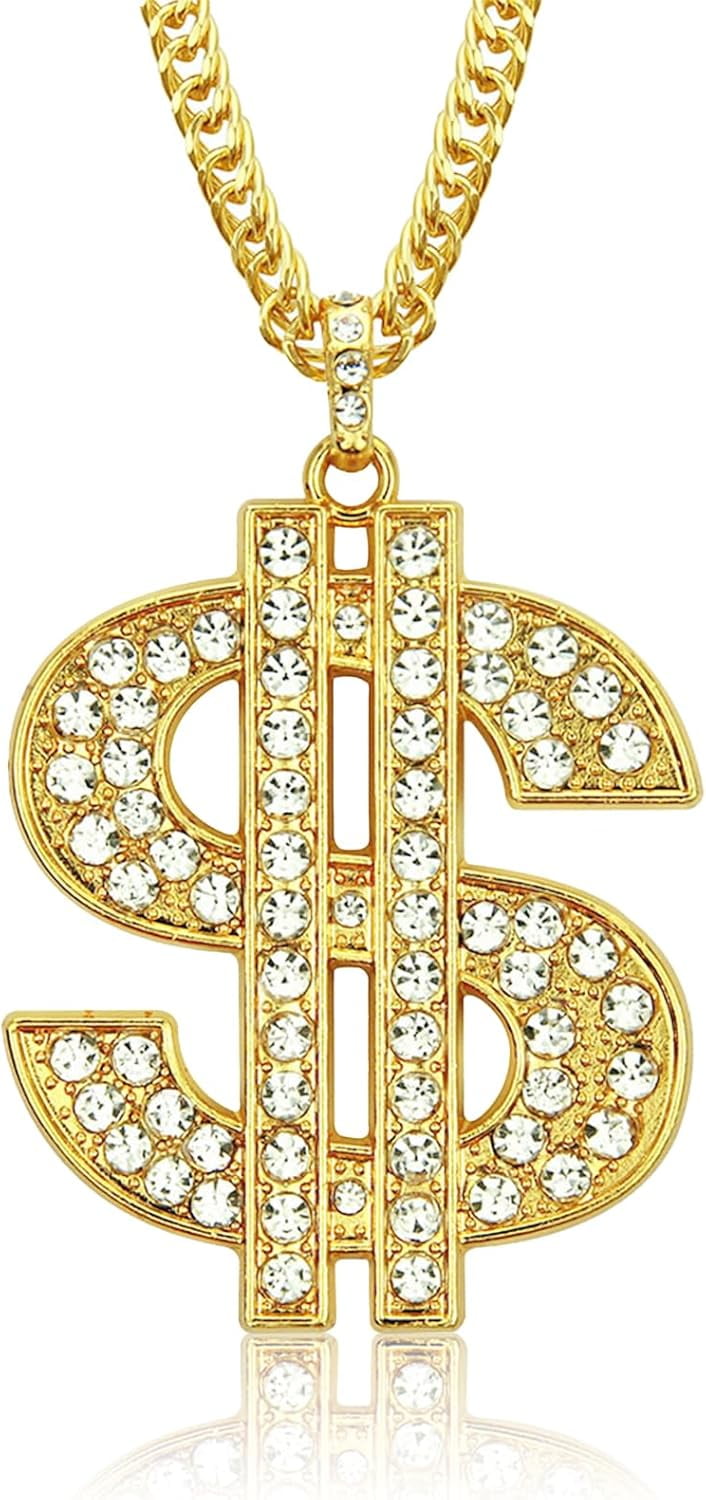 Gold Dollar Sign Necklace Pendant with Rhinestones - Rapper Chain ...
