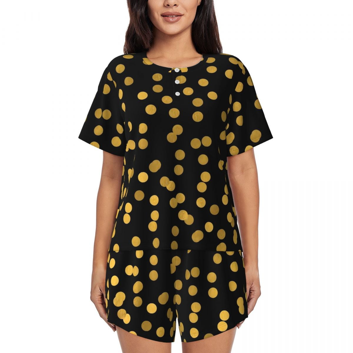 Gold Dot Pajamas Short Sleeves Retro Square Print Two Piece Aesthetic ...