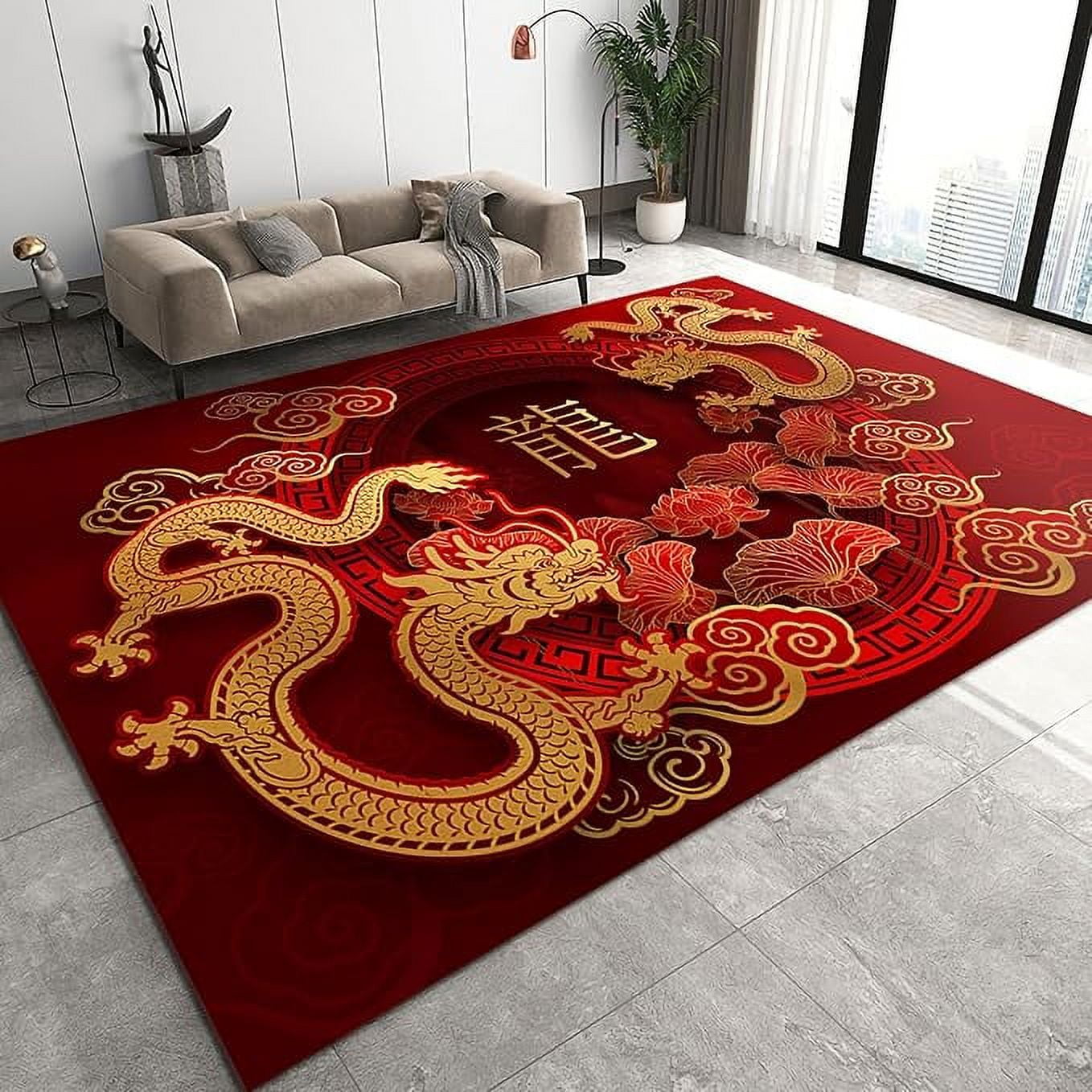 Gold Dragon Small Area Rugs Entryway Mats, Abstract Floral Print ...
