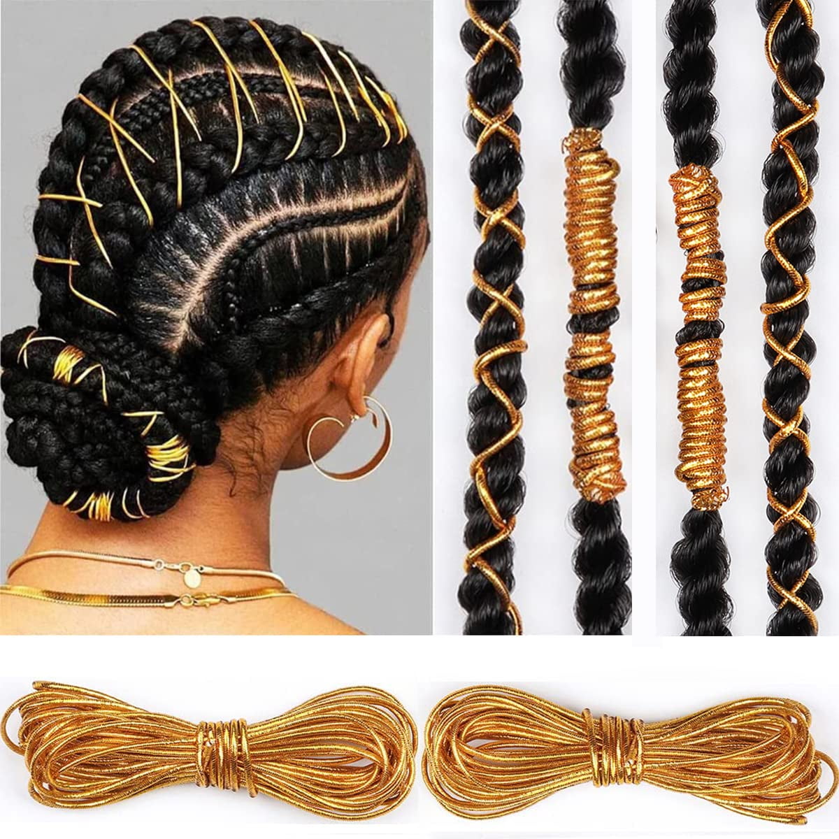 Gold Dreadlock Braids Hair Accessories, 2 Pieces 5M Braiding Hair Deco ...