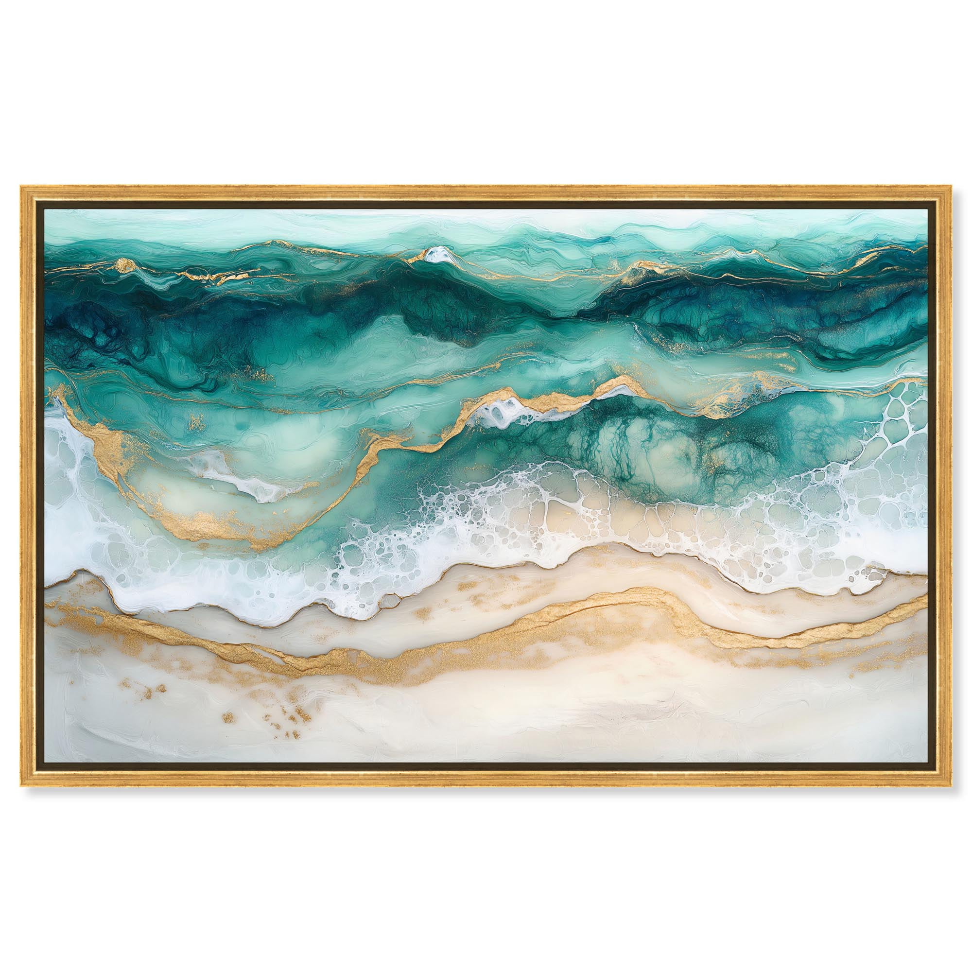 Gold-Drenched Waters Canvas Coastal Abstracts by Art Remedy, Gold Frame ...