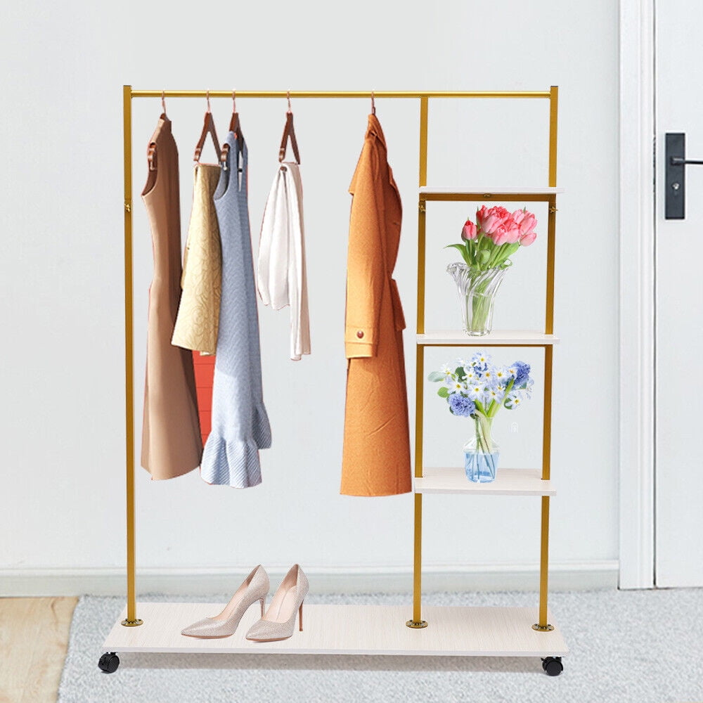 Gold Dress Display Rack w/ 4 Tiers Storage Shelf, Garment Stand Clothes ...