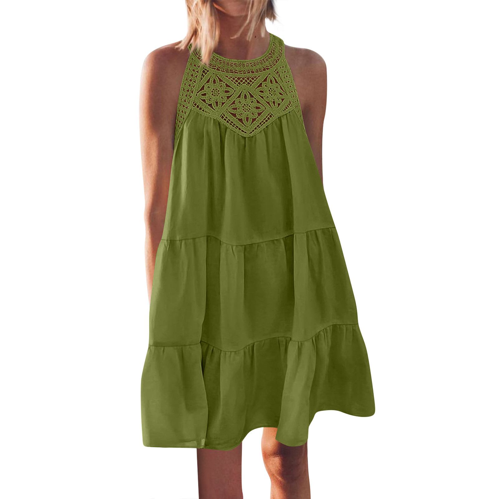 Gold Dresses, Halter Mini Cutout Casual Sleeveless A Line Tank Beach ...