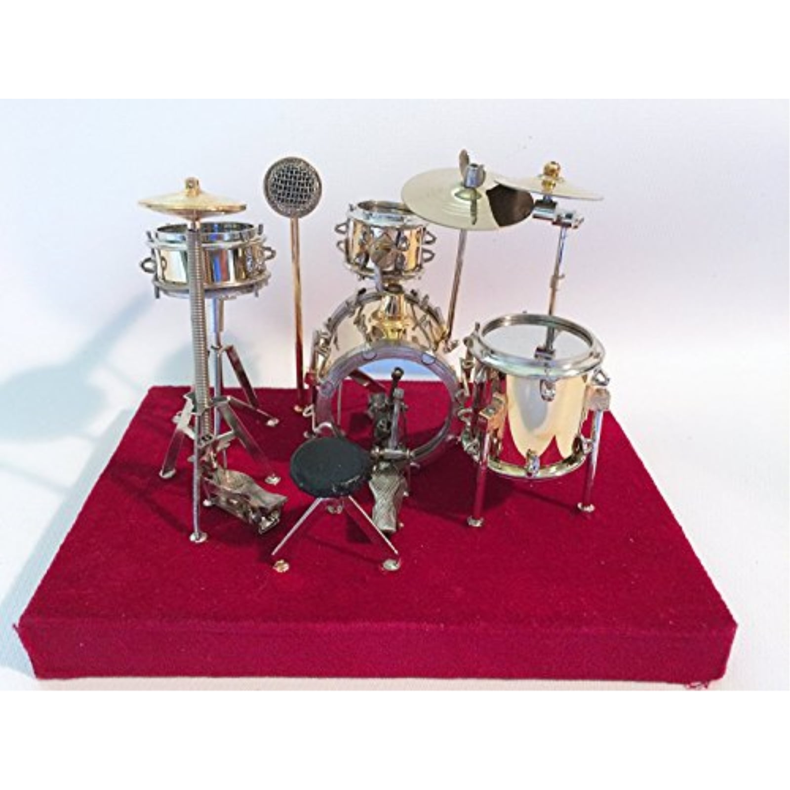 Gold Drum Set on Red Base with Case Instrument Replica Mini Figurine 5 ...