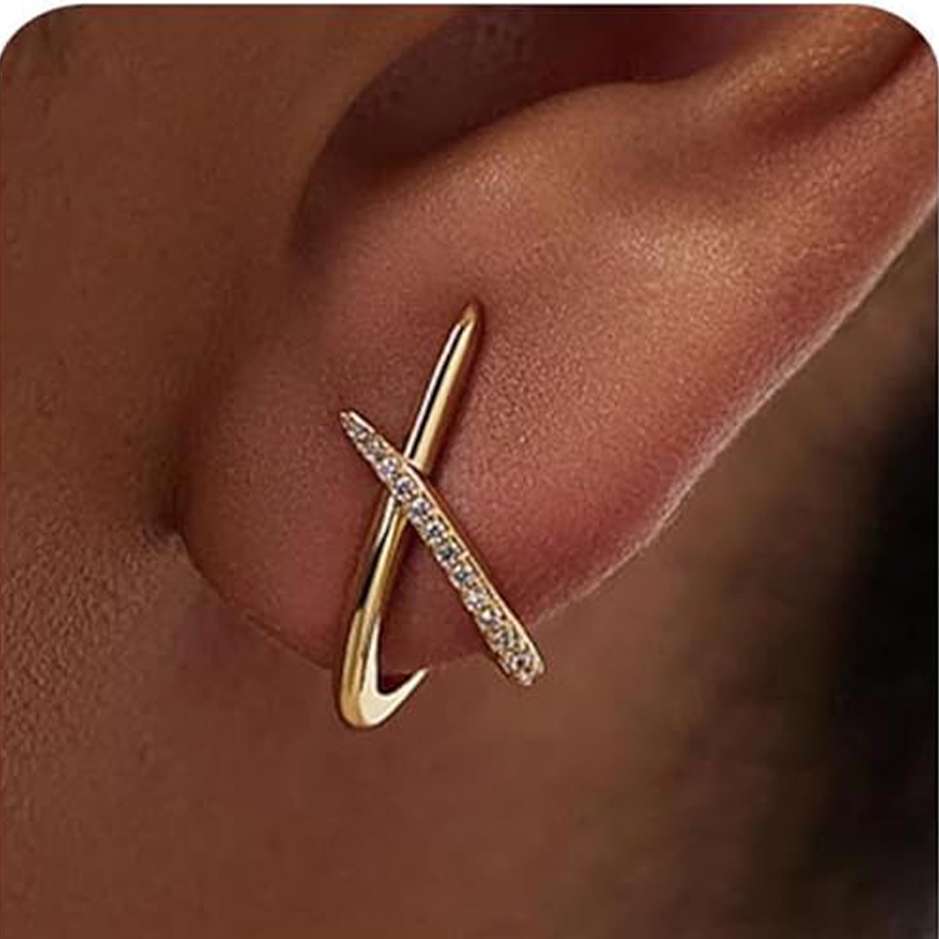Gold Earrings For Women 14k Gold Plated X Cubic Zirconia Stud Earrings ...