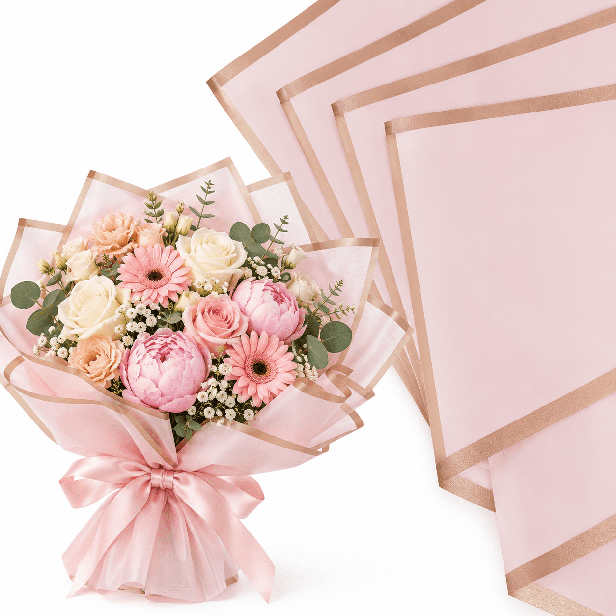 Gold Edge Flower Wrapping Paper, 22x22 in, 20 Sheets, Water-Resistant ...