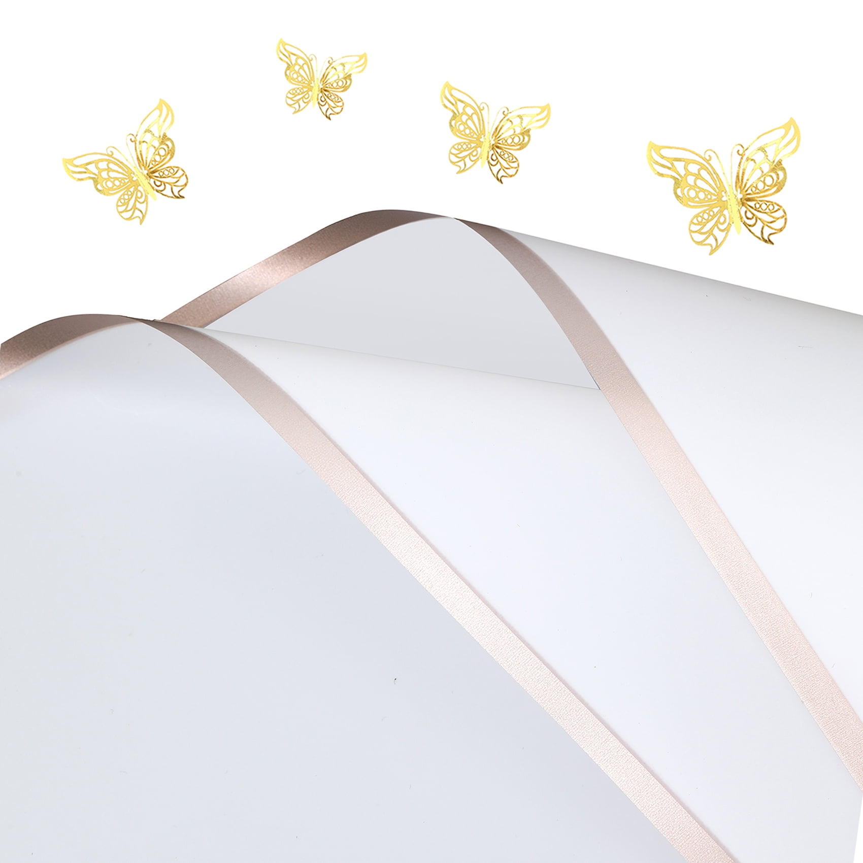 Gold Edge Waterproof Flower Wrapping Paper Including 3D Butterfly Semi ...