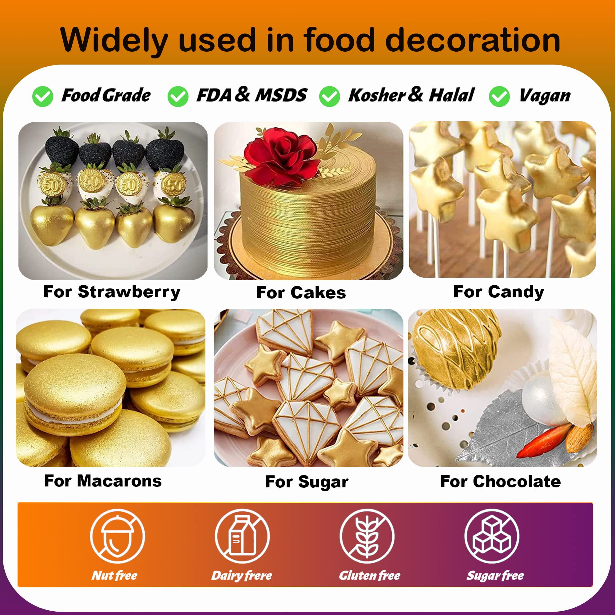 Gold Edible Luster SCH4 Dust Food Grade Cake Dust Powder, 5 Grams ...