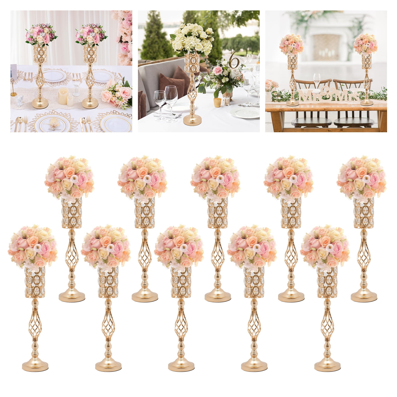 Gold Elegant Wedding Flower Vases, 10Pcs Flower Vases for Centerpieces ...
