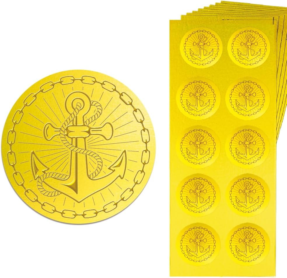 Gold Embossed Sticker Seal Anchor 1.4 Inch 150Pcs Self Adhesive Golden ...