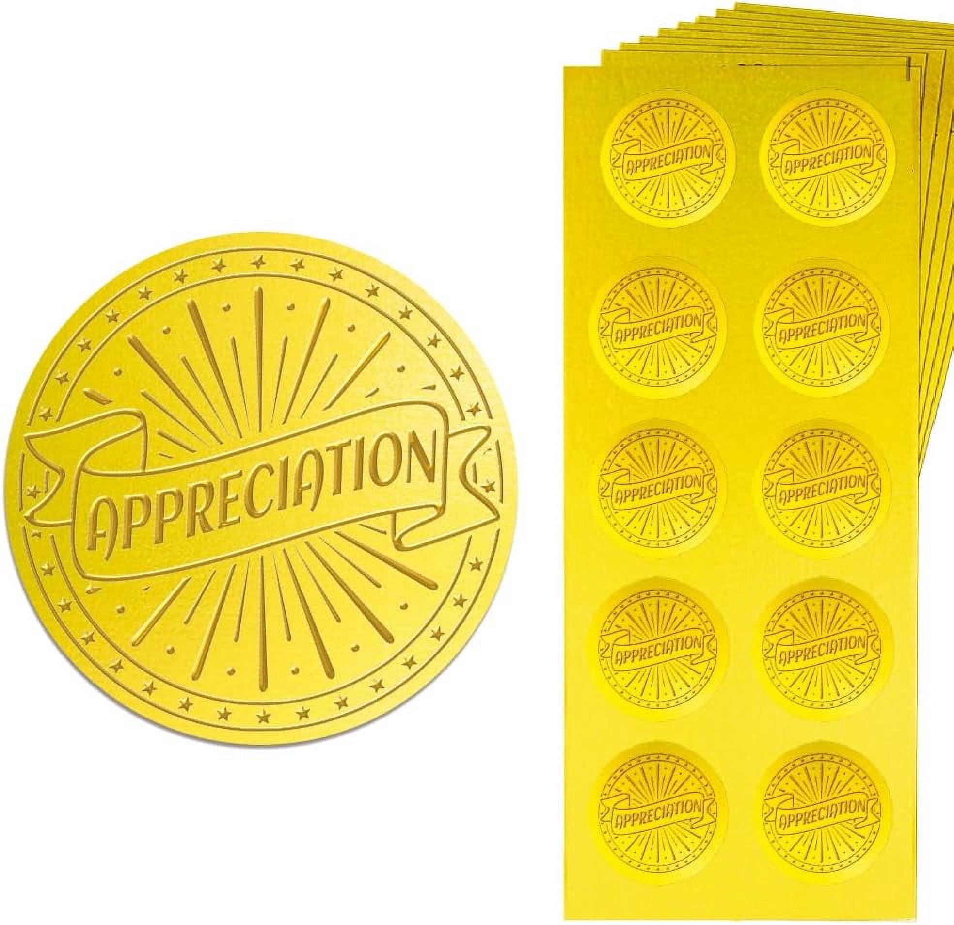 Gold Embossed Sticker Seal Appreciation 1.4 Inch 150Pcs Self Adhesive ...