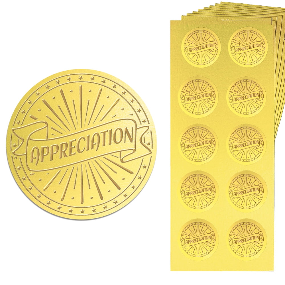 Gold Embossed Sticker Seal Appreciation 1.4 Inch 150Pcs Self Adhesive ...