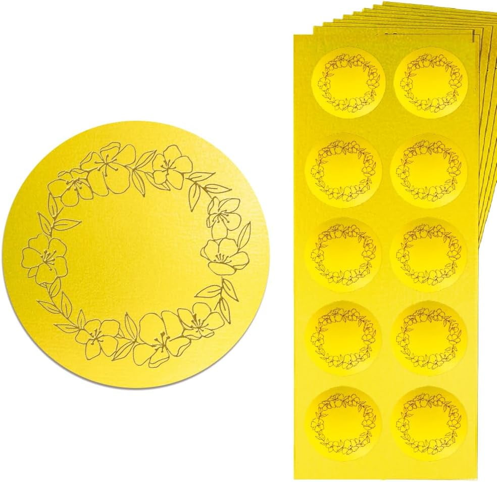Gold Embossed Sticker Seal Flower Wreath 1.4 Inch 150Pcs Self Adhesive ...
