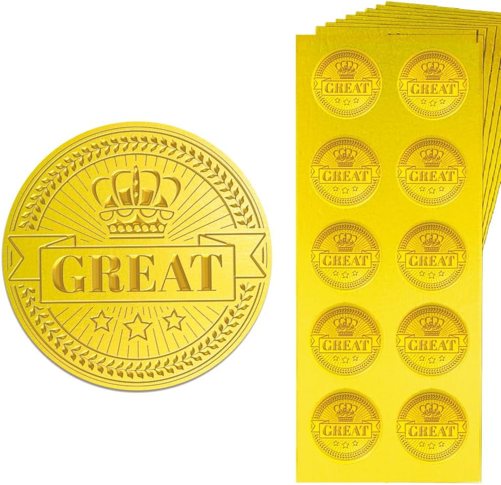 Gold Embossed Sticker Seal Great and 1.4 Inch 150Pcs Self Adhesive ...