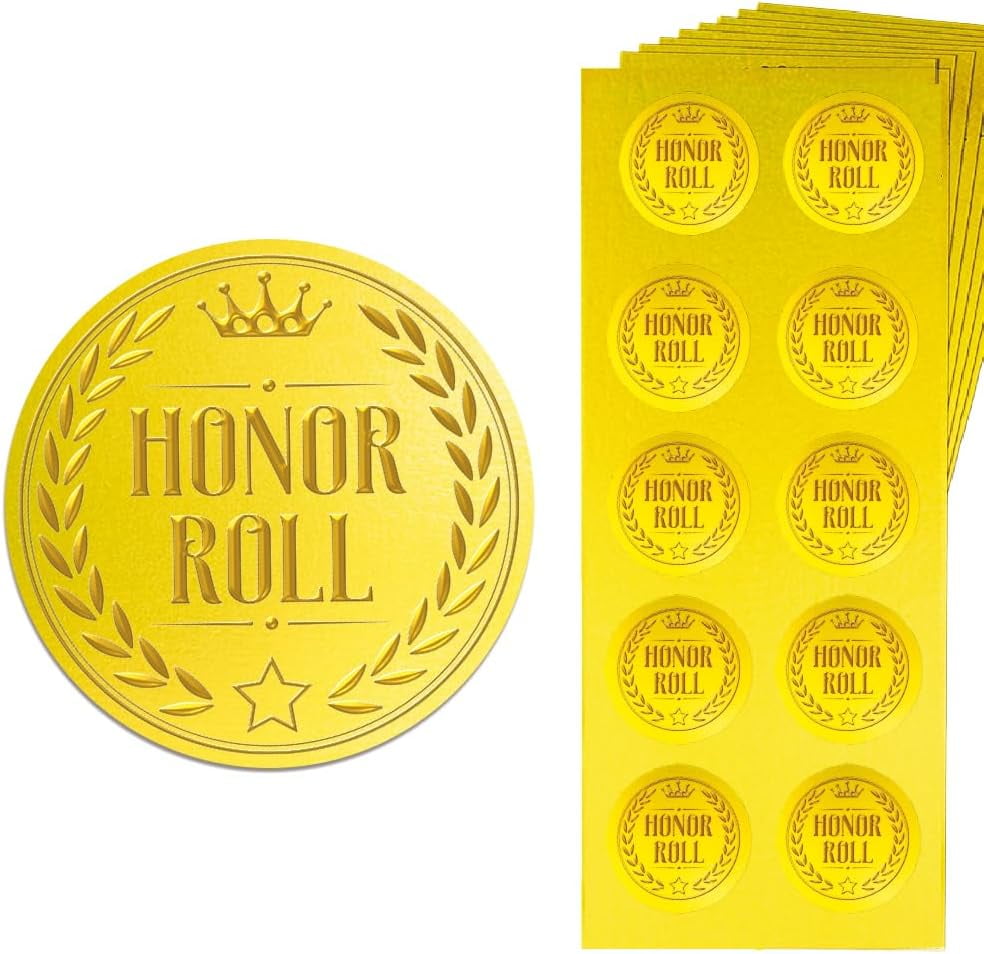 Gold Embossed Sticker Seal Honor Roll 1.4 Inch 150Pcs Self Adhesive ...