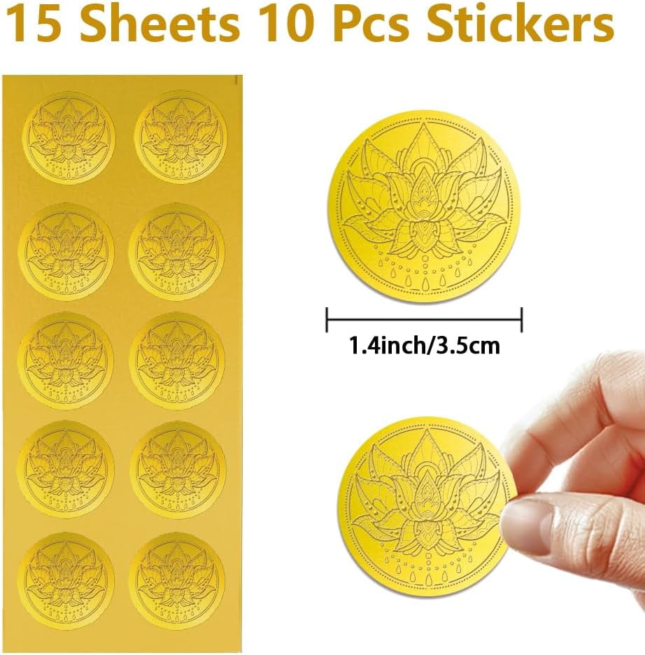 Gold Embossed Sticker Seal Mandala Lotus 1.4 Inch 150Pcs Self Adhesive ...